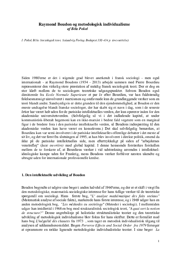 (PDF) Raymond Boudon og metodologisk individualisme