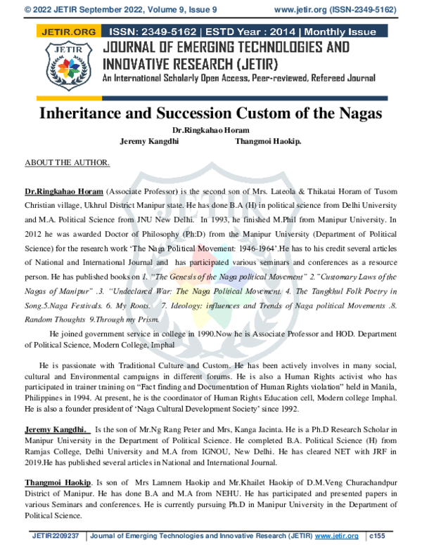 (PDF) Inheritance and Succession Custom of the Nagas (PDF) Inheritance and Succession Custom of the Nagas