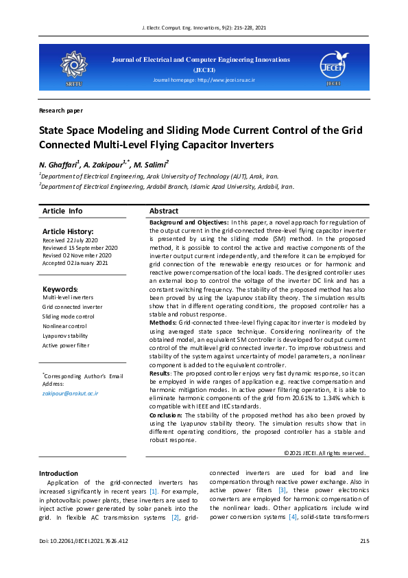 (PDF) State Space Modeling and Sliding Mode Current Control of the Grid Connected Multi-Level ...