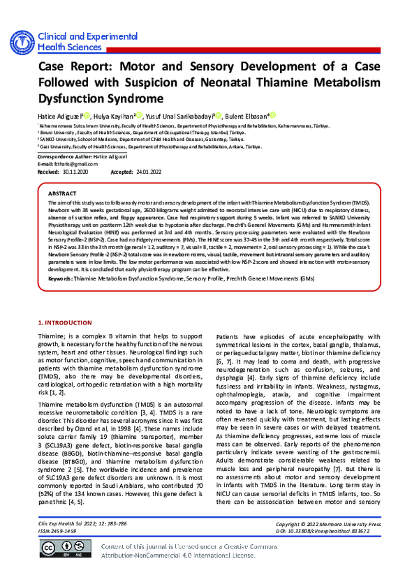 (PDF) Case Report: Motor and Sensory Development of a Case Followed ...