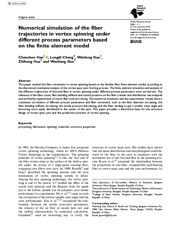 (PDF) Numerical simulation of the fiber trajectories in vortex spinning under different process ...