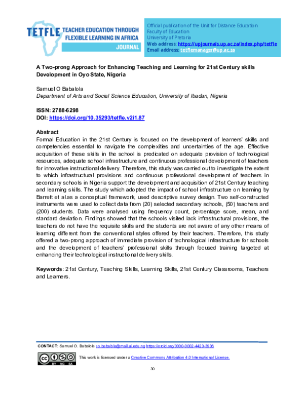 (PDF) A Two-prong Approach for Enhancing Teaching and Learning for 21st ...