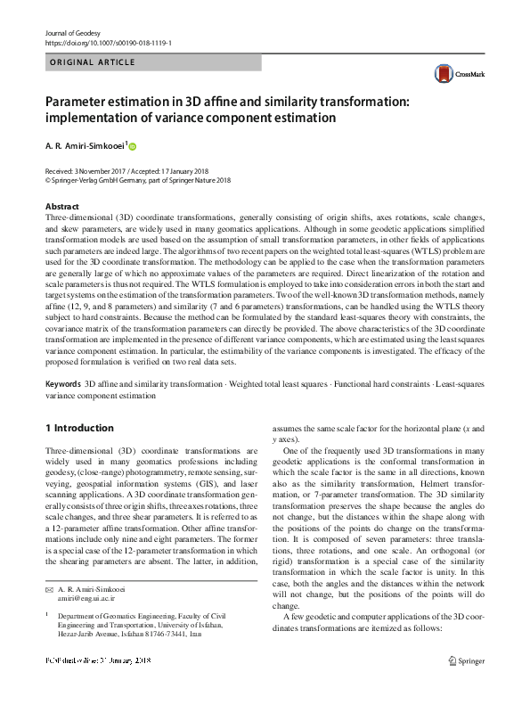 (PDF) Parameter estimation in 3D affine and similarity transformation ...