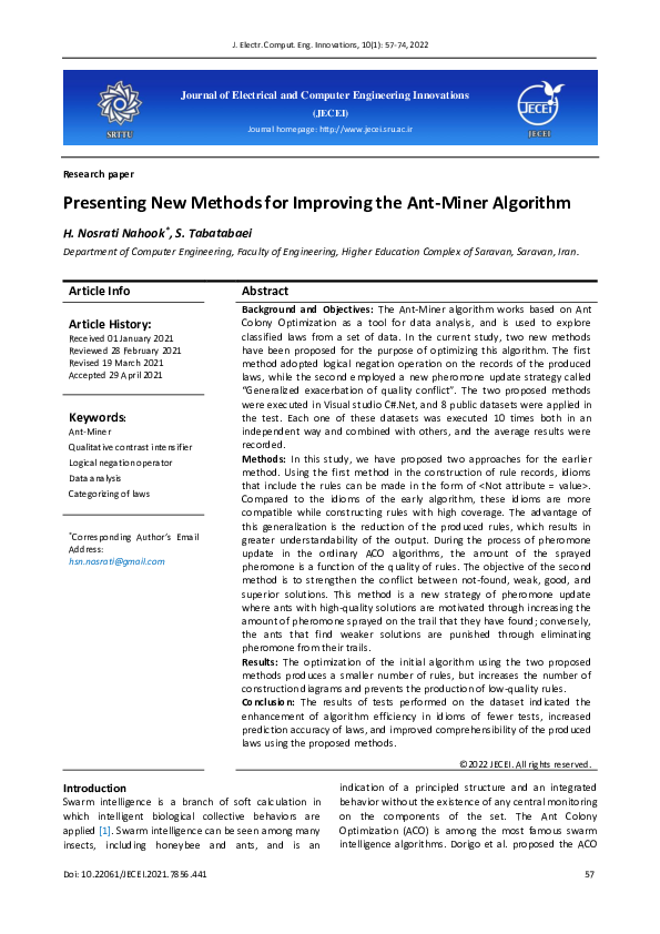 (PDF) Presenting New Methods for Improving the Ant-Miner Algorithm