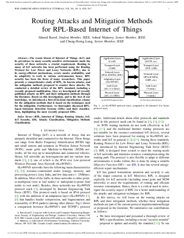 (PDF) Routing Attacks and Mitigation Methods for RPL-Based Internet of Things