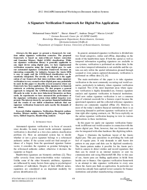 Pdf A Signature Verification Framework For Digital Pen Applications
