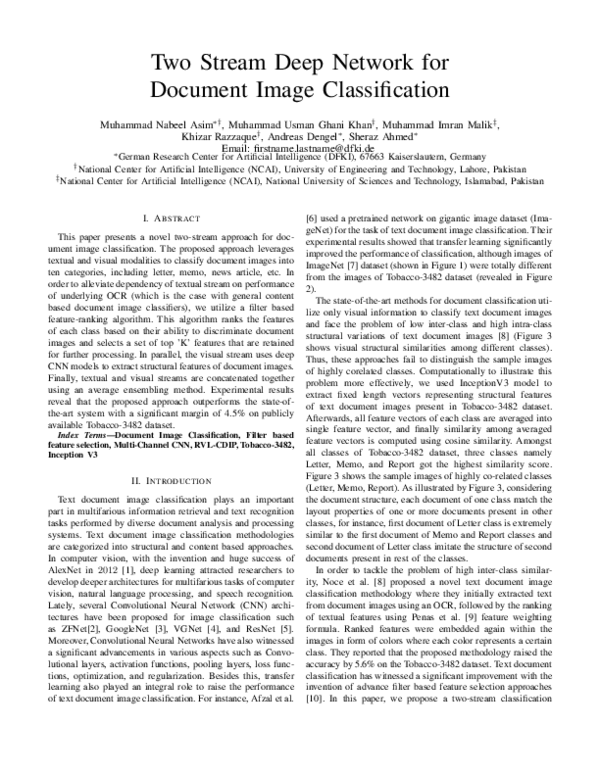 (PDF) Two Stream Deep Network for Document Image Classification