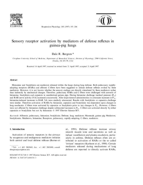 (PDF) Sensory receptor activation by mediators of defense reflexes in ...