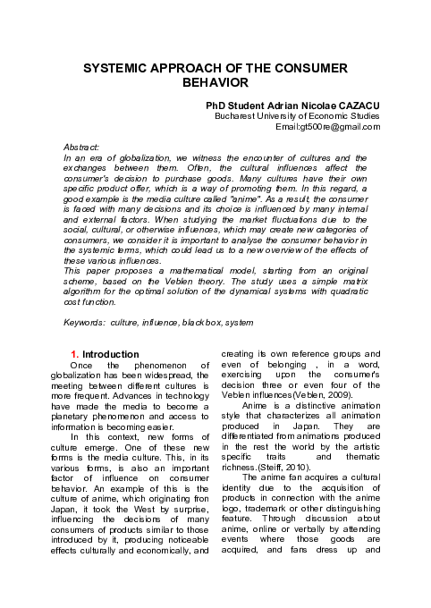 (PDF) SYSTEMIC APPROACH OF THE CONSUMER BEHAVIOR PhD Student | Adrian ...