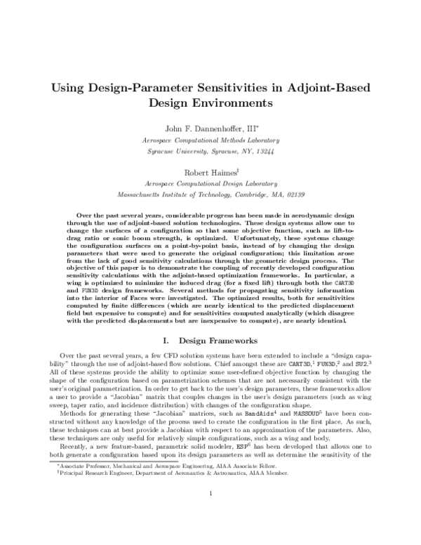 (PDF) Using Design-Parameter Sensitivities in Adjoint-Based Design Environments