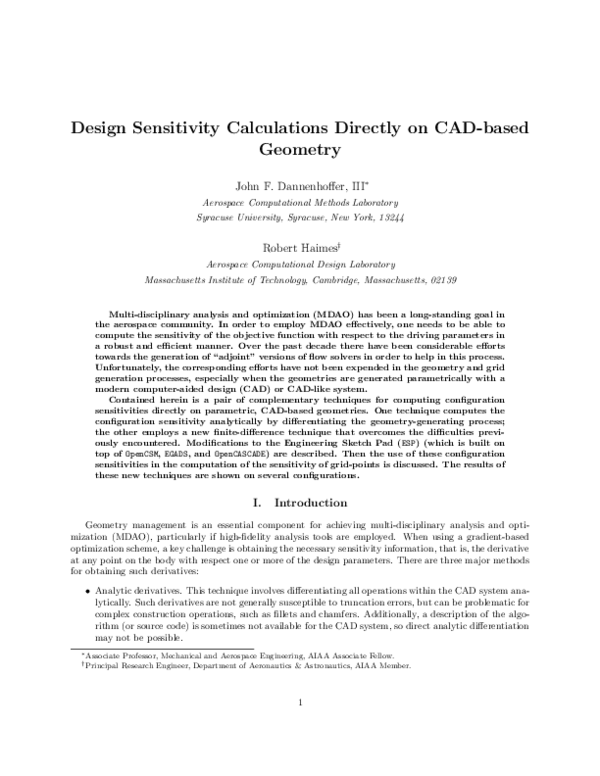 (PDF) Design Sensitivity Calculations Directly on CAD-based Geometry