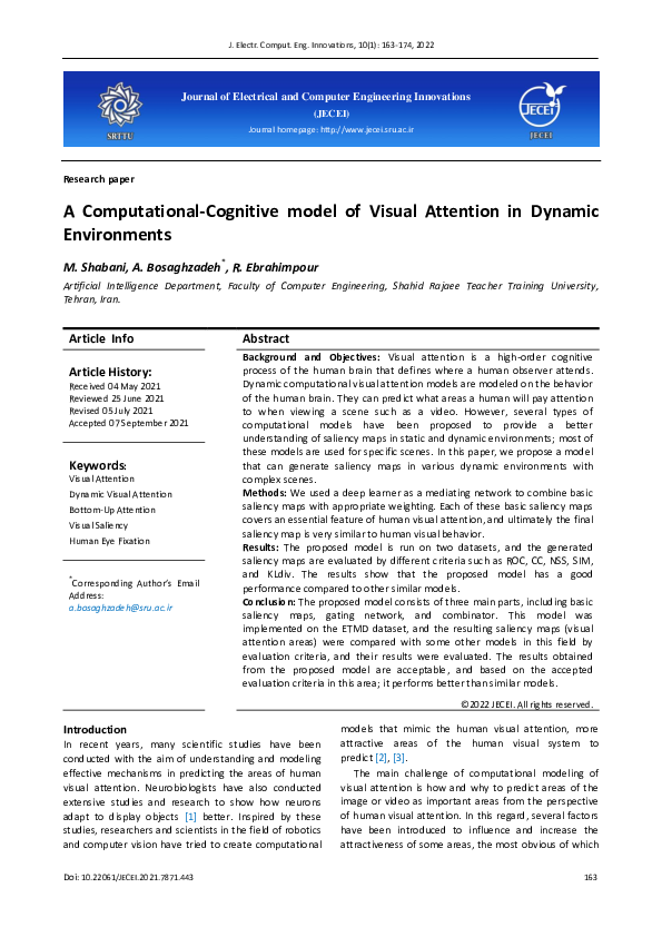 (PDF) A Computational-Cognitive Model of Visual Attention in Dynamic Environments