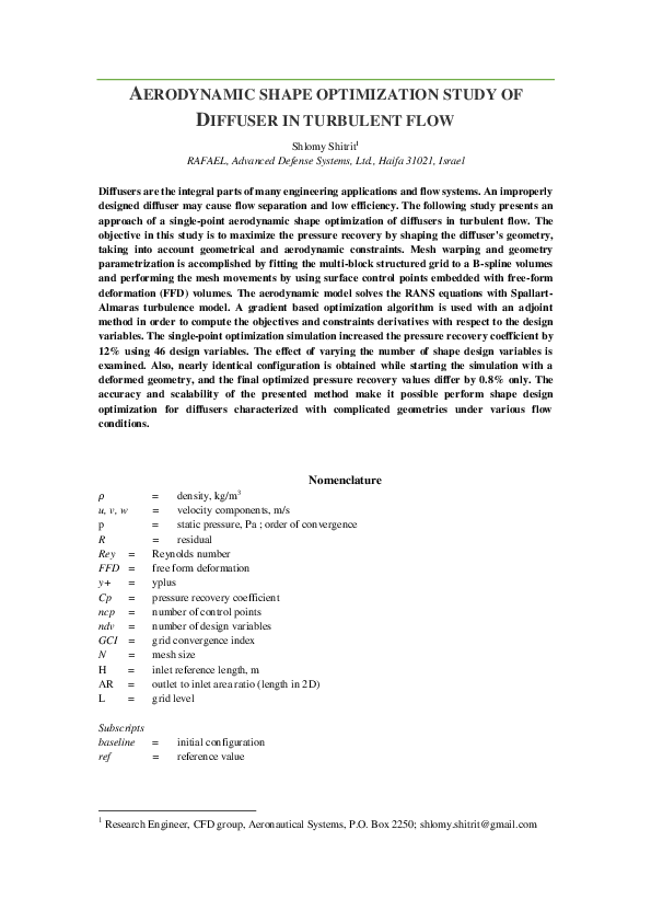(PDF) Aerodynamic Shape Optimization Study of Diffuser in Turbulent Flow
