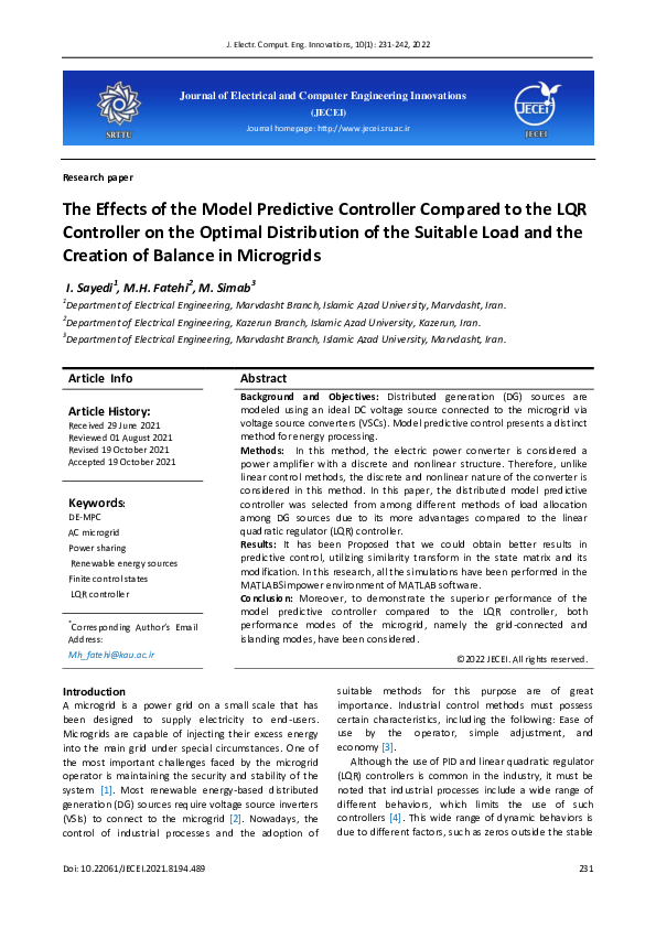 (PDF) The Effects of the Model Predictive Controller Compared to the ...