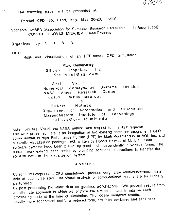 (PDF) Real-time visualization of an hpf-based CFD simulation | Robert Haimes - Academia.edu