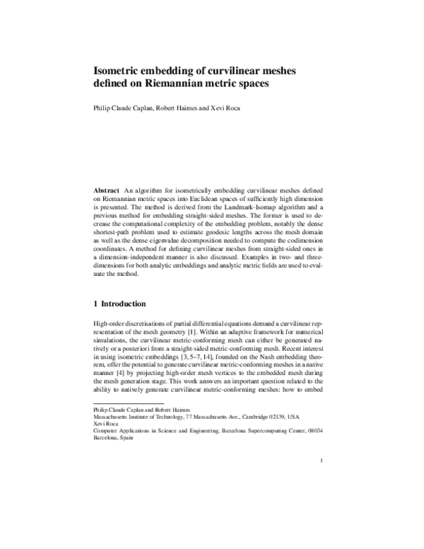 (PDF) Isometric Embedding of Curvilinear Meshes Defined on Riemannian Metric Spaces