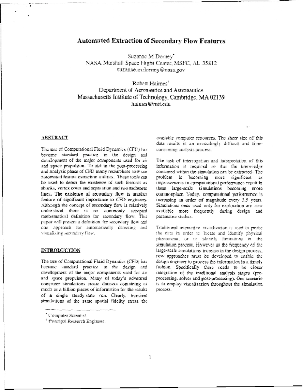 (PDF) Automated Extraction of Secondary Flow Features