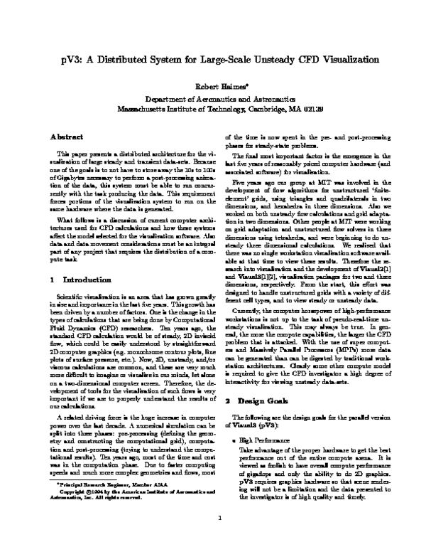 Pdf Pv3 A Distributed System For Large Scale Unsteady Cfd Visualization