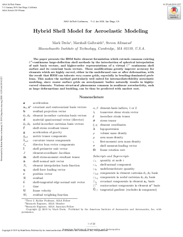 (PDF) Hybrid Shell Model for Aeroelastic Modeling