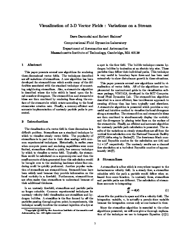 (PDF) Visualization of 3-D vector fields - Variations on a stream