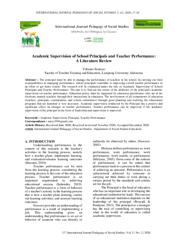 (PDF) Academic Supervision of School Principals and Teacher Performance: A Literature Review
