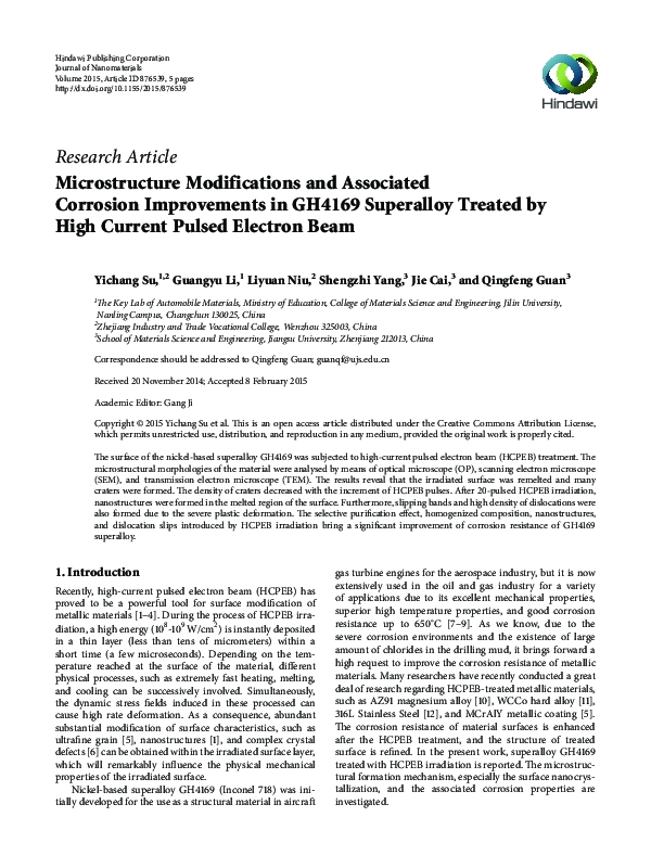 (PDF) Microstructure Modifications and Associated Corrosion Improvements in GH4169 Superalloy ...