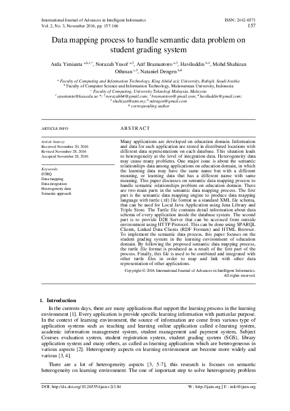 (PDF) Data mapping process to handle semantic data problem on student grading system | Arda ...