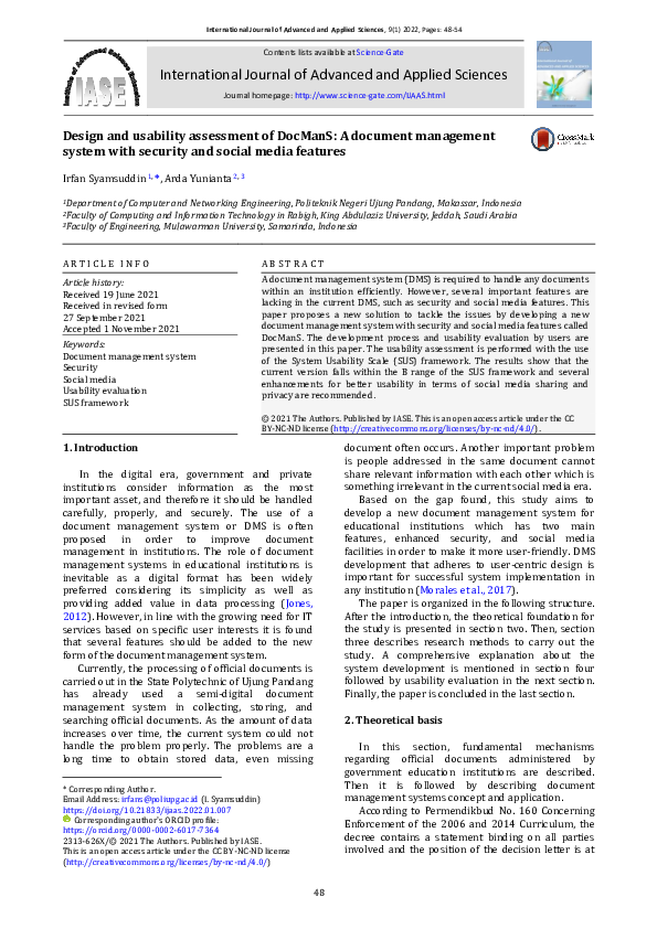 (PDF) Design and usability assessment of DocManS: A document management system with security and ...