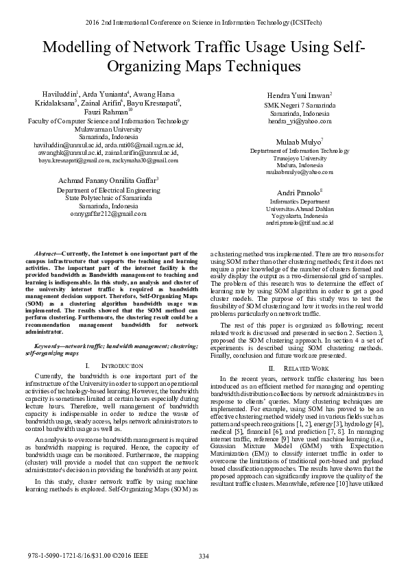 (PDF) Modelling of network traffic usage using self-organizing maps techniques