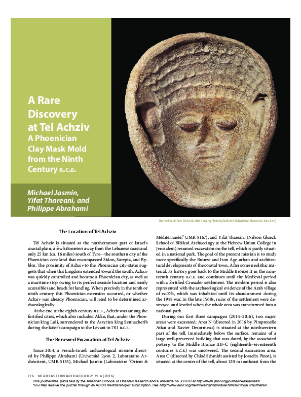 (PDF) A Rare Discovery at Tel Achziv: A Phoenician Clay Mask Mold from ...
