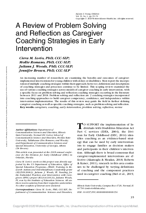 (PDF) A Review of Problem Solving and Reflection as Caregiver Coaching ...