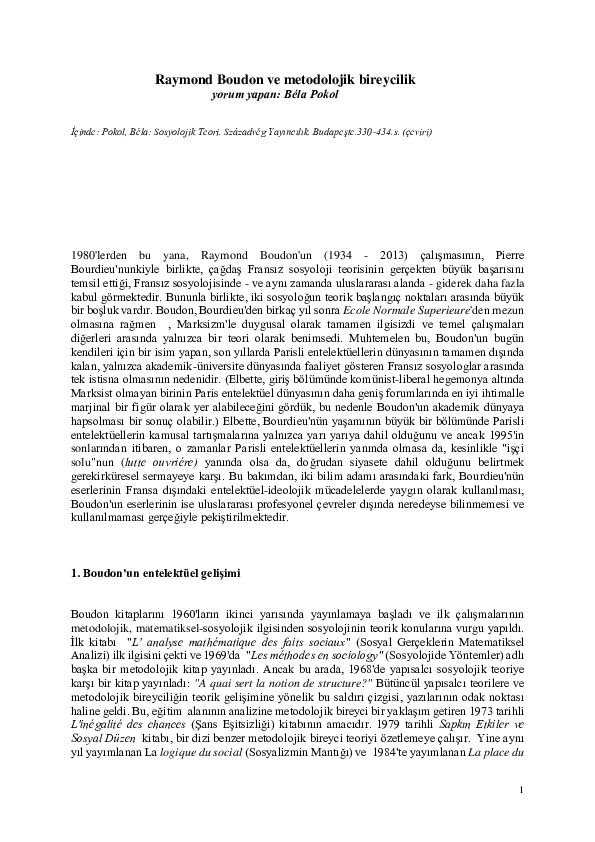 (PDF) Raymond Boudon ve metodolojik bireycilik