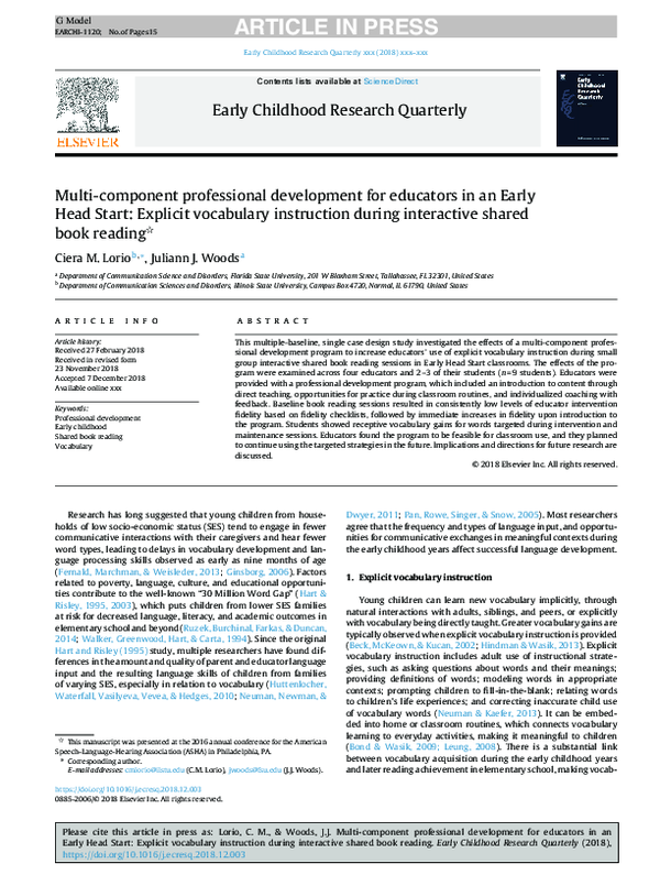 (PDF) Multi-component professional development for educators in an Early Head Start: Explicit ...