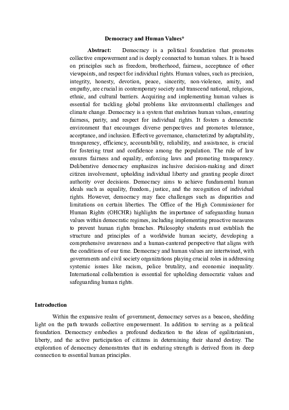 (DOC) Democracy and Human Values Final