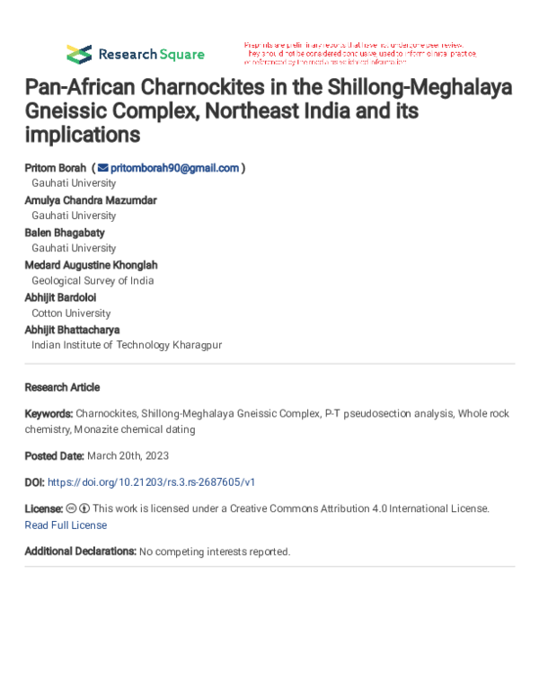 (PDF) Pan-African Charnockites in the Shillong-Meghalaya Gneissic ...