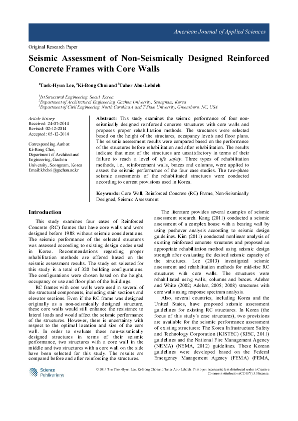 (PDF) Seismic Assessment of Non-Seismically Designed Reinforced Concrete Frames with Core Walls