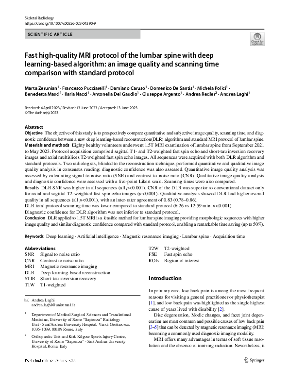 Pdf Fast High Quality Mri Protocol Of The Lumbar Spine With Deep Learning Based Algorithm An