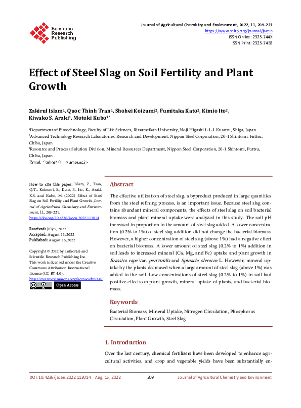 (PDF) Effect of Steel Slag on Soil Fertility and Plant Growth