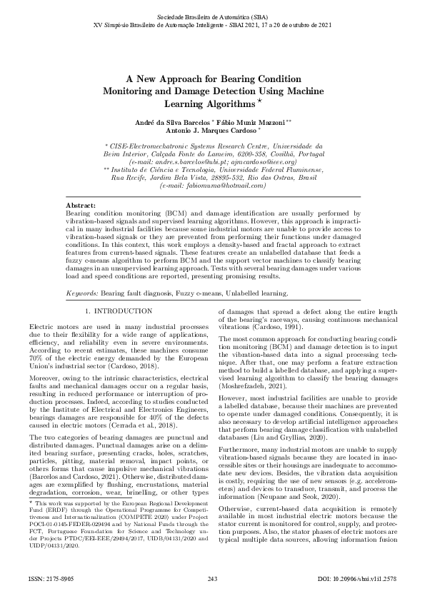 (PDF) A New Approach for Bearing Condition Monitoring and Damage Detection Using Machine ...