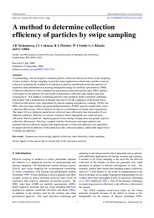 (PDF) A method to determine collection efficiency of particles by swipe ...