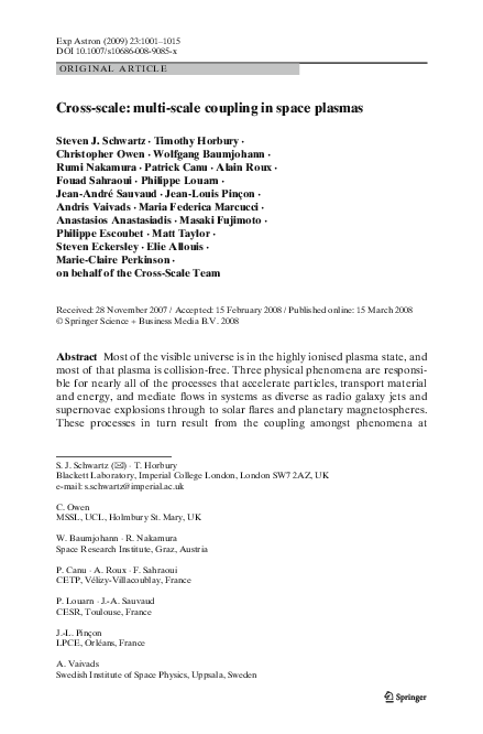 (PDF) Cross-scale: multi-scale coupling in space plasmas