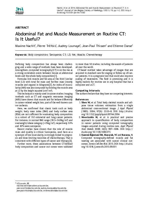 (PDF) Abdominal Fat and Muscle Measurement on Routine CT: Is It Useful?