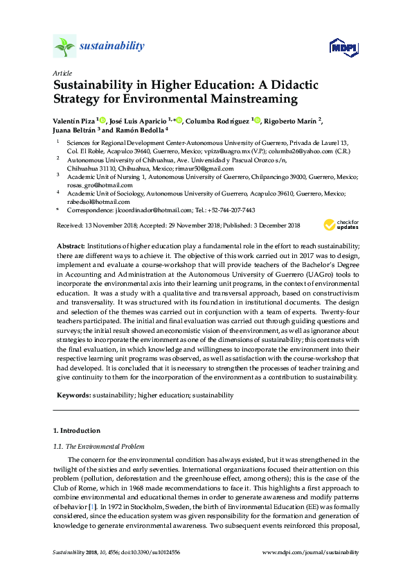 (PDF) Sustainability in Higher Education: A Didactic Strategy for ...