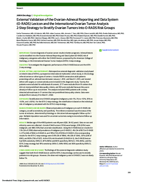 (PDF) External Validation of the Ovarian-Adnexal Reporting and Data ...