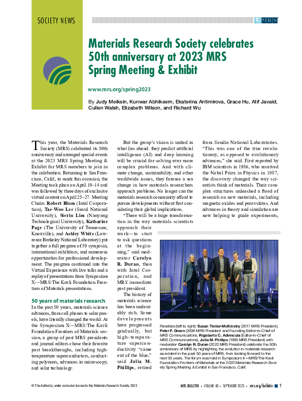 (PDF) Materials Research Society celebrates 50th anniversary at 2023 ...