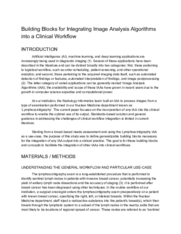 (PDF) Building Blocks for Integrating Image Analysis Algorithms into a Clinical Workflow