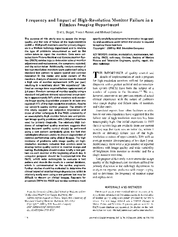 (PDF) Frequency and impact of high-resolution monitor failure in a ...