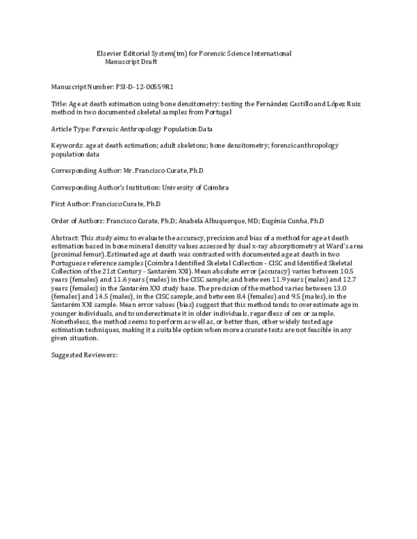 (PDF) Age at death estimation using bone densitometry: Testing the ...