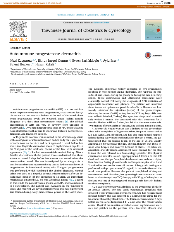 (PDF) Autoimmune progesterone dermatitis
