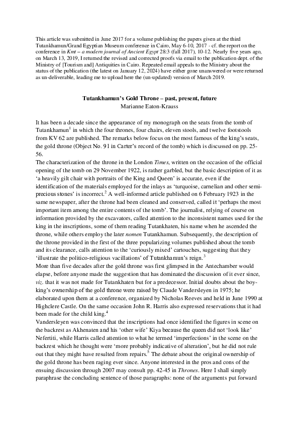 (PDF) Tutankhamun’s Gold Throne – past, present, future